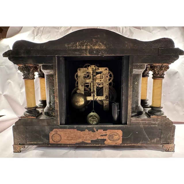 19th Century Seth Thomas “Shasta” Antique Black Adamantine Mantel Clock ...