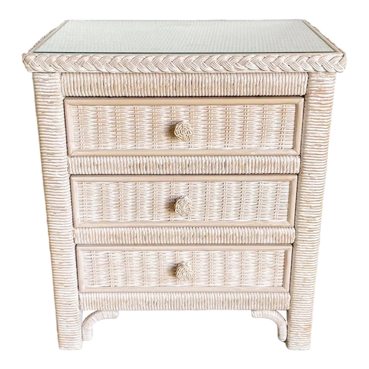 Boho Chic Lexington Wicker Rattan Glass Top Commode/Nightstand by Henry ...