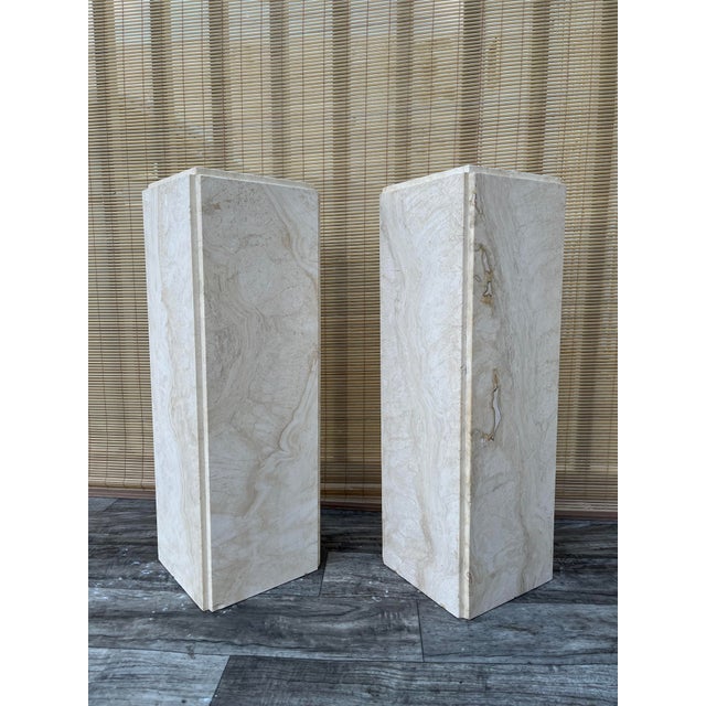 A Pair Of Postmodern Travertine Pedestals Circa 1980s Chairish