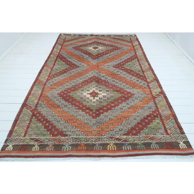 Mid 20th Century Sardes Nomads Kilim Embroidery Rug | Chairish
