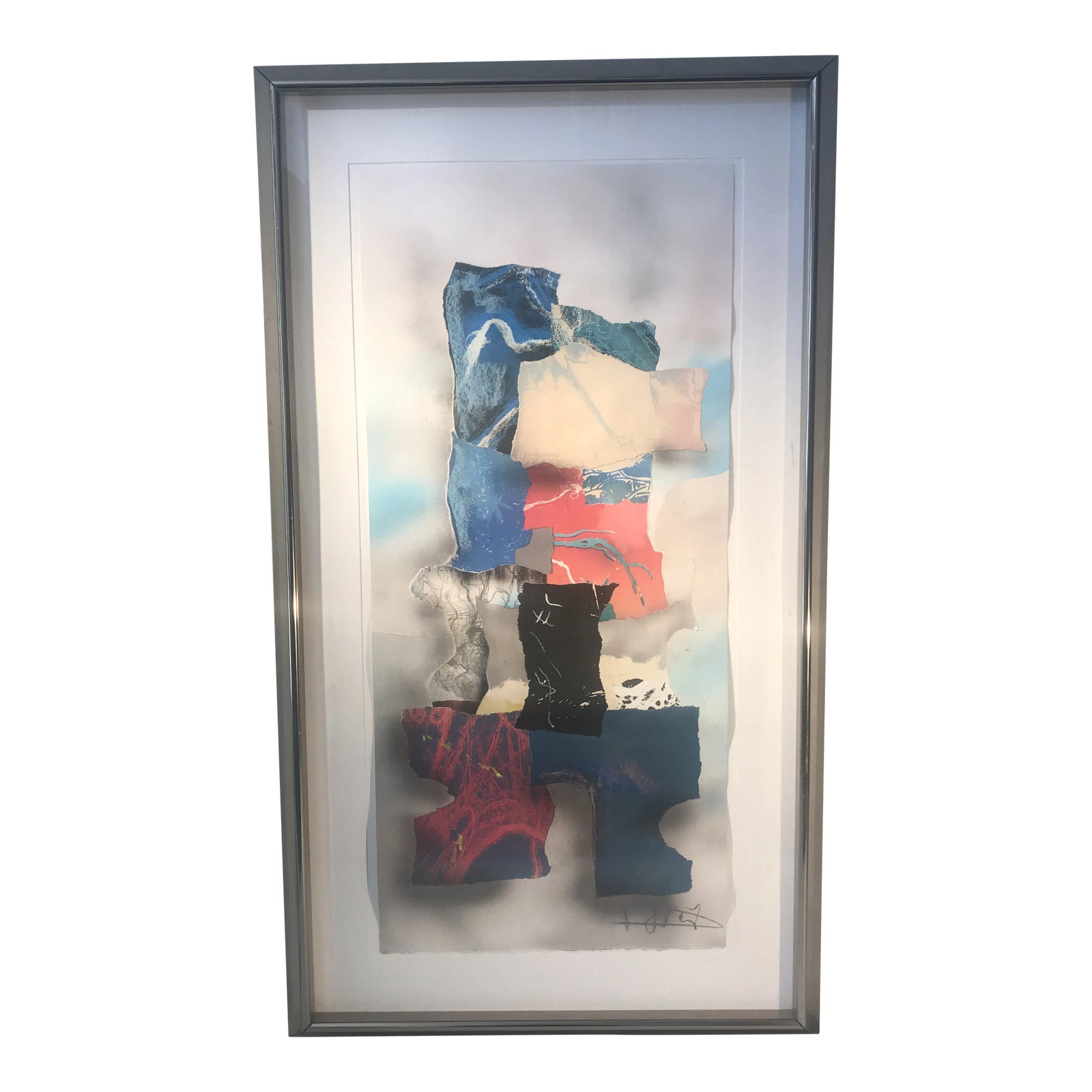 1980s "Magas Szinek" Abstract Mixed-Media Collage by Laszlo Dus, Framed ...