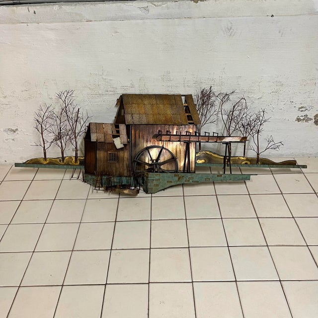 1970s C. Jere Water Mill House Wall Sculpture | Chairish