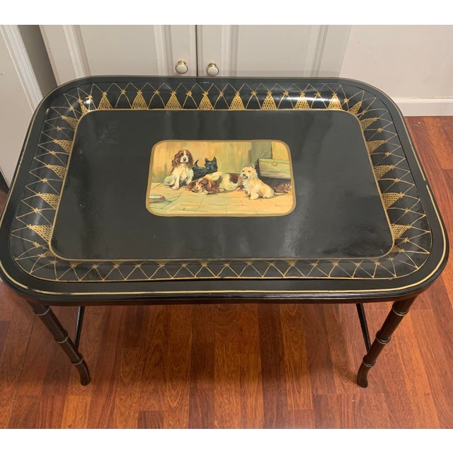 Tray Table Hand Painted Dogs Scene Collectible | Chairish