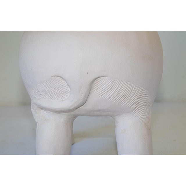 Large Vintage White Hand-Carved Wood Elephant Stand Side Table | Chairish