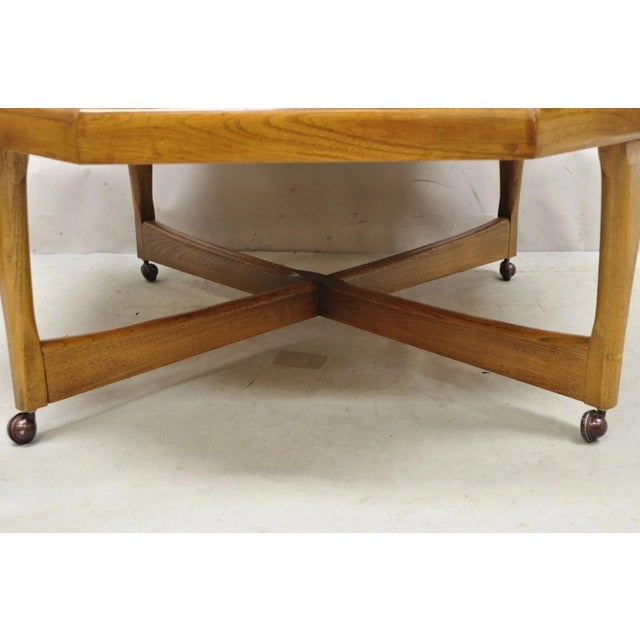 Vintage Lane Mid Century Modern Walnut Octagonal Stretcher Base Coffee ...