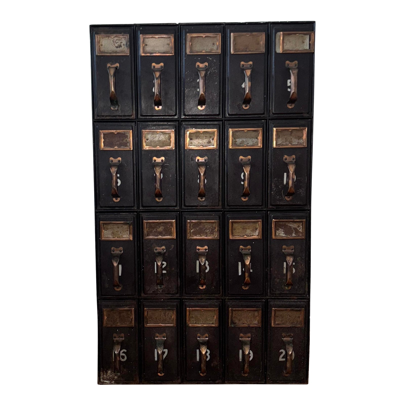 Vintage 1940s Hand Painted Steel Vertical Filing Cabinet With Copper ...