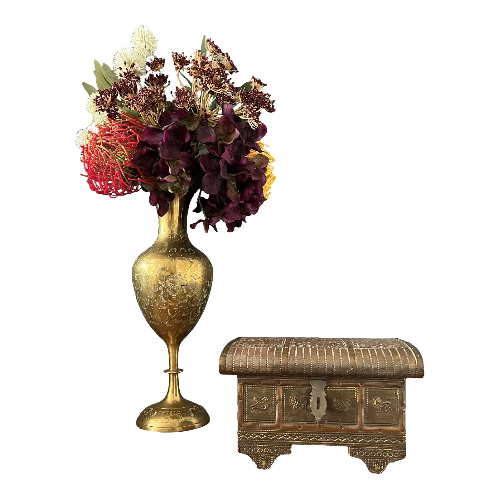 1940s Antique Indian Wooden Casket With Brass | Chairish