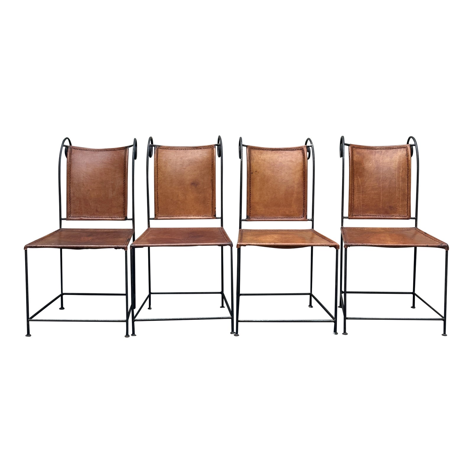 1970s In the Style of Charleston Forge Wrought Iron and Leather Dining ...