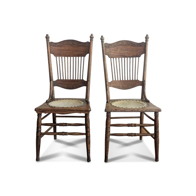 Antique Pressed Back Spindle Chairs - A Pair | Chairish