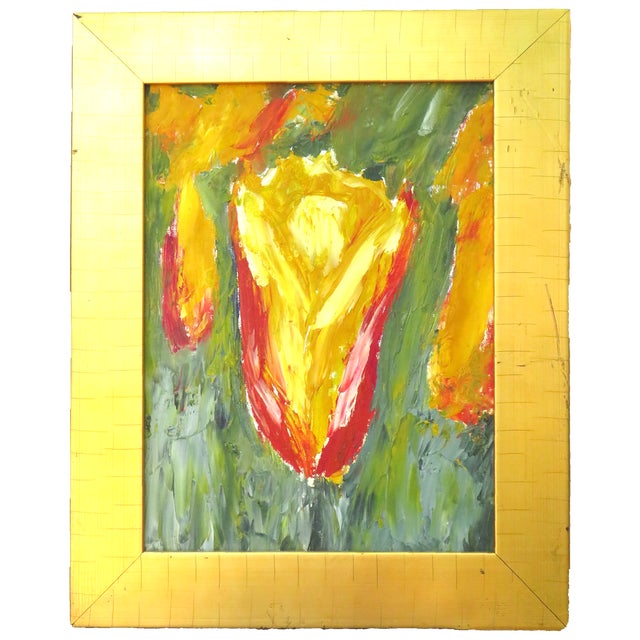 Abstract Tulip Painting in Gold Frame | Chairish