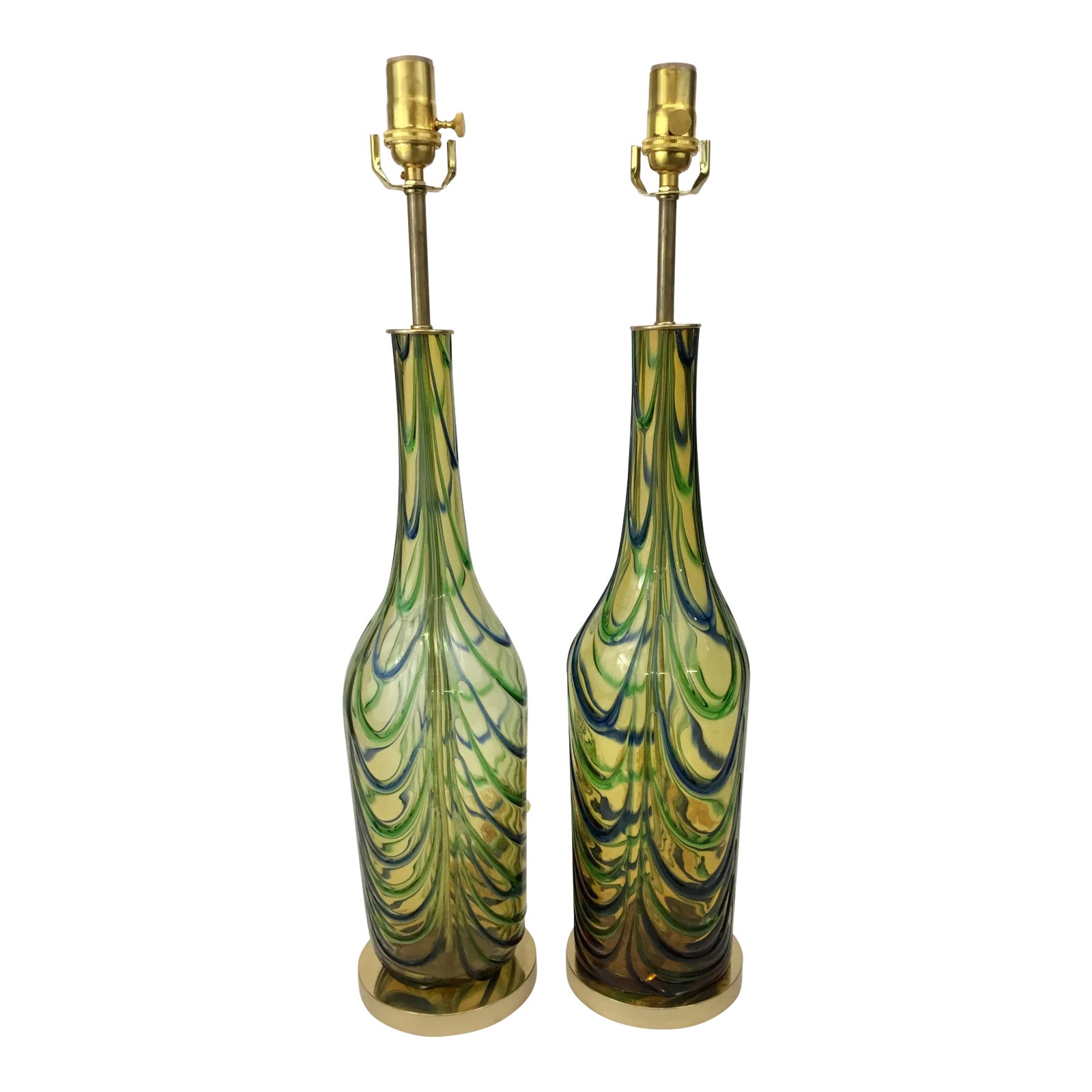 Italian Amber Glass Drape Pattern Lamps - a Pair | Chairish