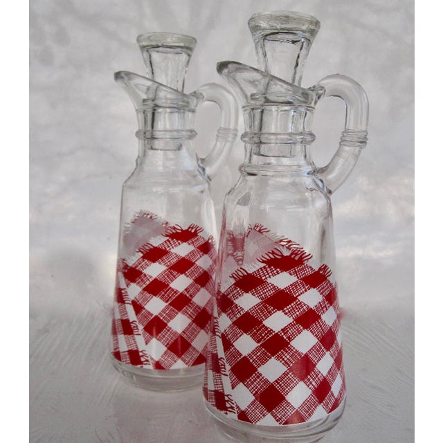 Vintage Anchor Hocking Red & White Gingham Check Glass Cruets- Set of 2 ...