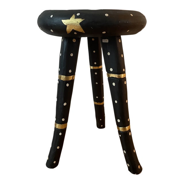 Late 20th Century Vintage Celestial Folk Art Stool | Chairish