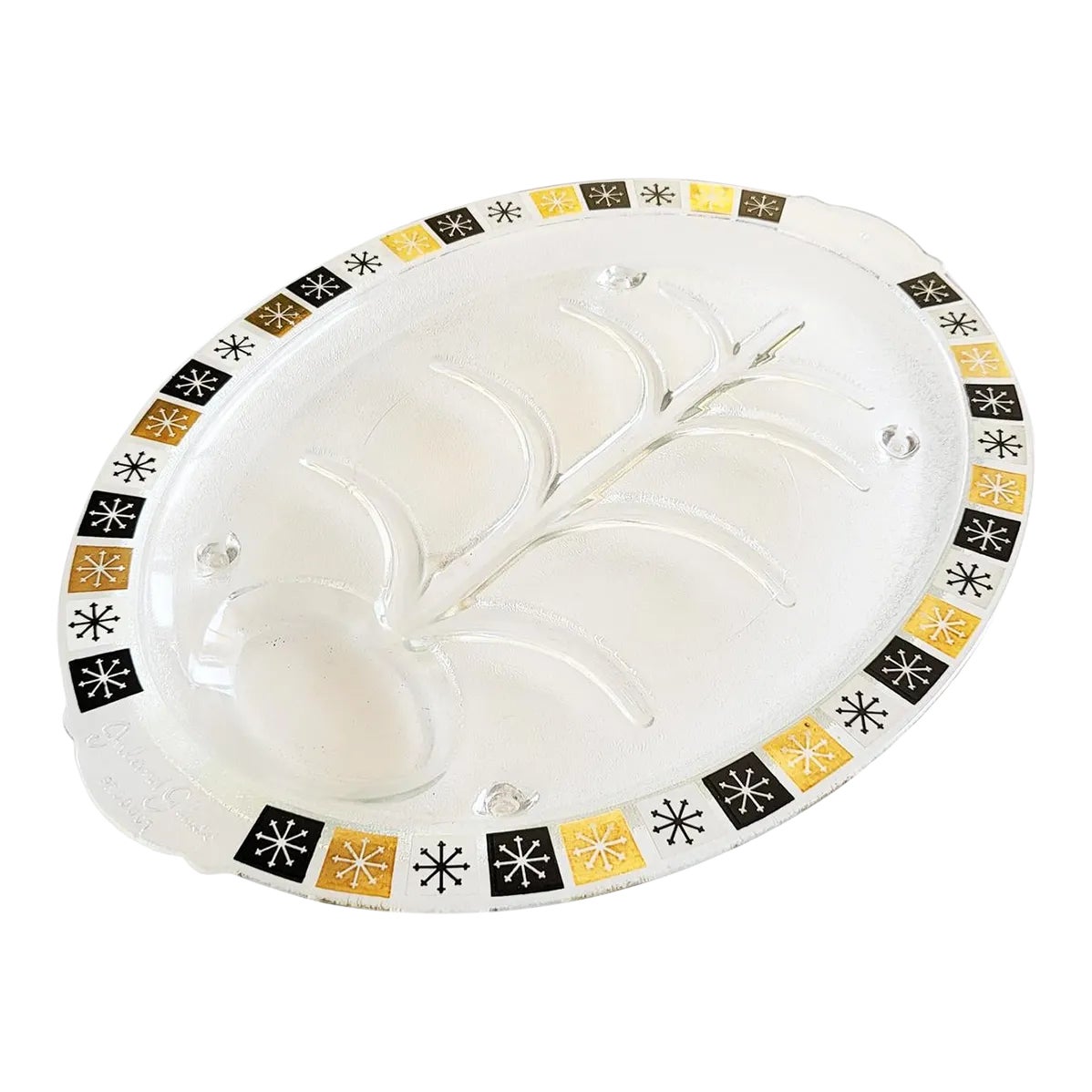 Mid Century Inland Glass Atomic Starburst Serving Platter | Chairish