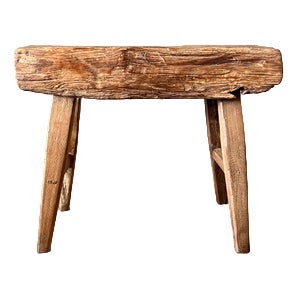 Small Organic Blond Asian Teak Quadripod Bench, Tujuh | Chairish