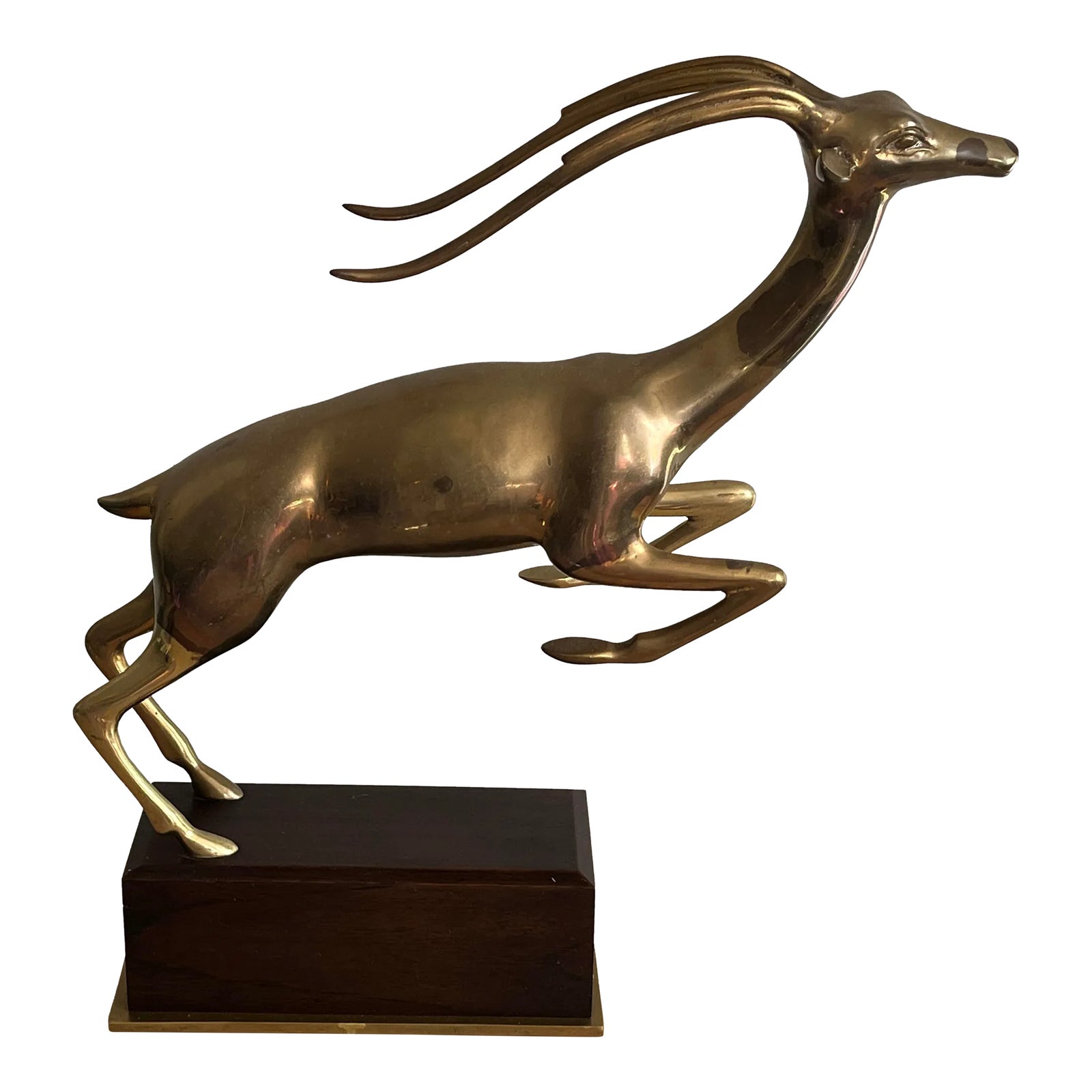 1970s Mid-Century Hollywood Regency Brass Leaping Gazelle or Ibex ...