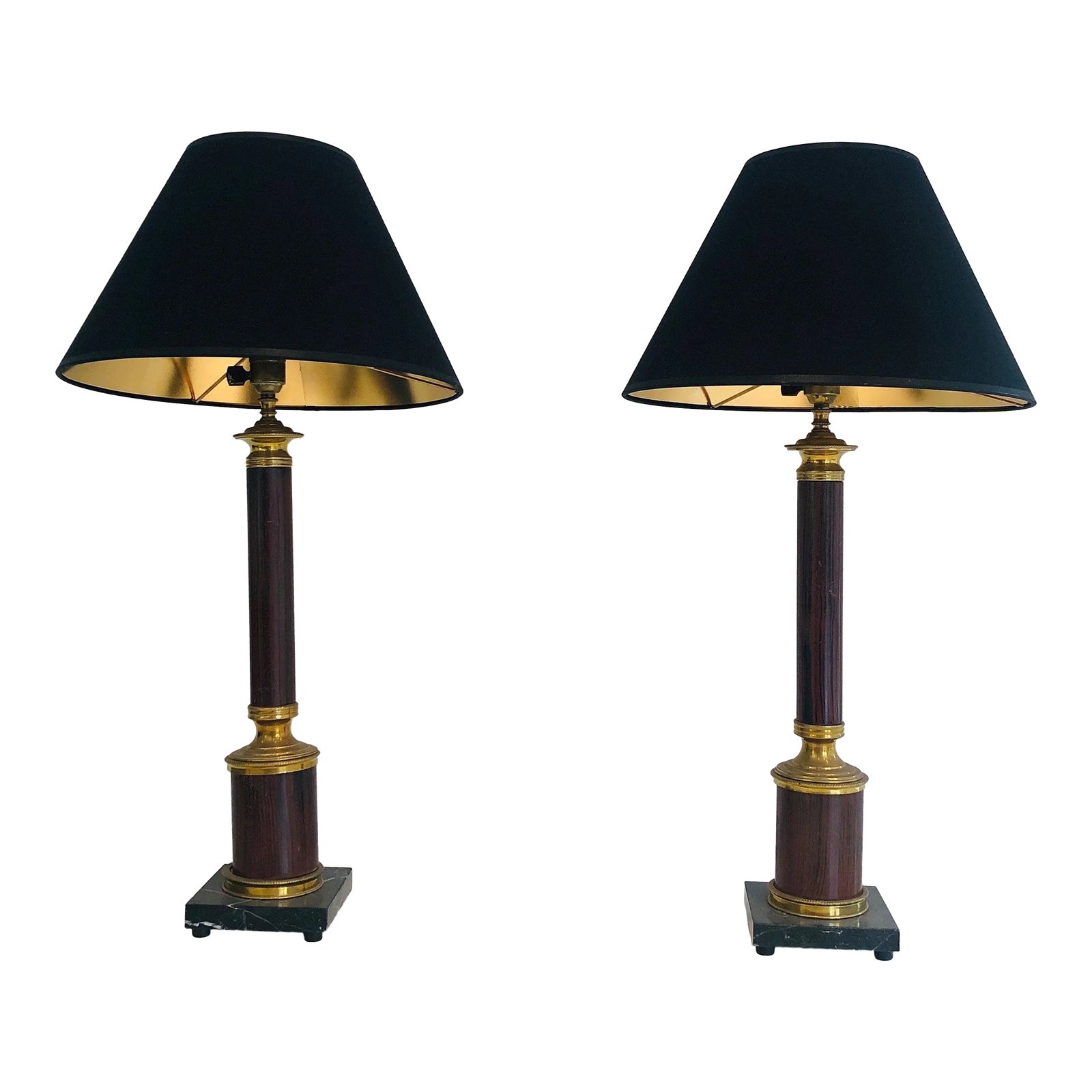 1940s Neoclassical Style Desk Lamps in Wood-Effect Metal and Brass - a ...