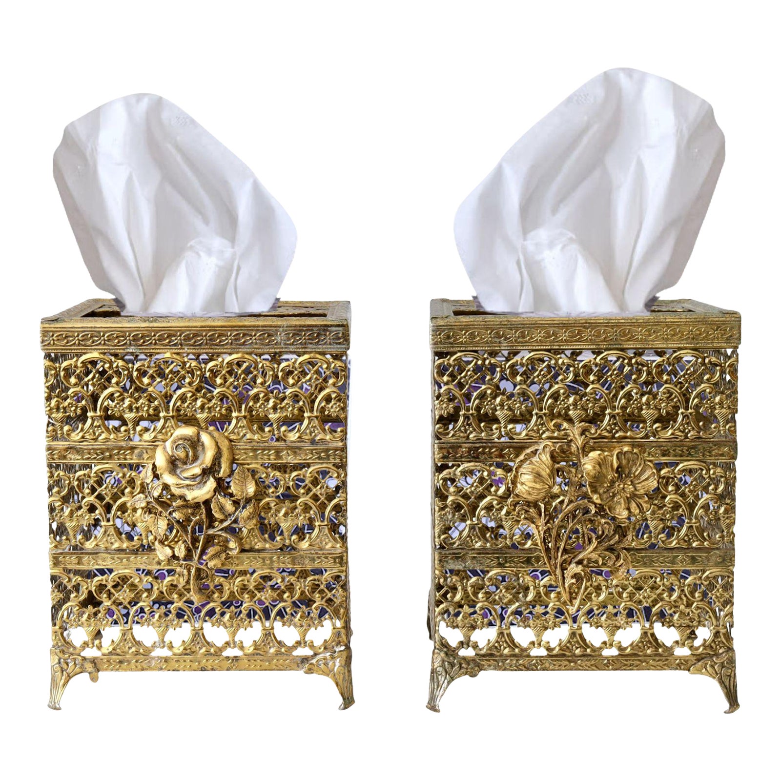 Midcentury Italian Floral Tissue Box Covers - a Pair | Chairish