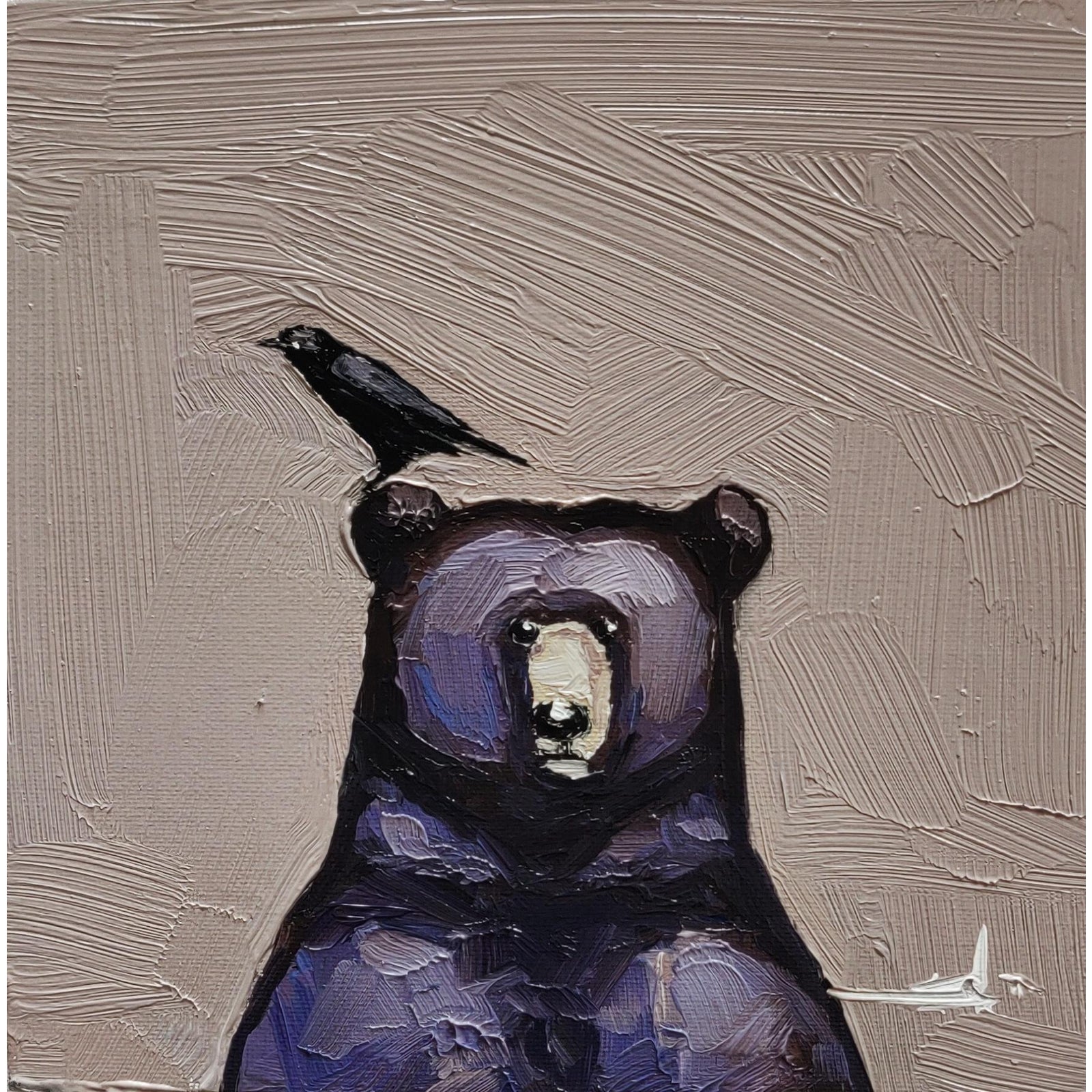 Bear & Crow Oil Painting by Vivek Mandalia | Chairish