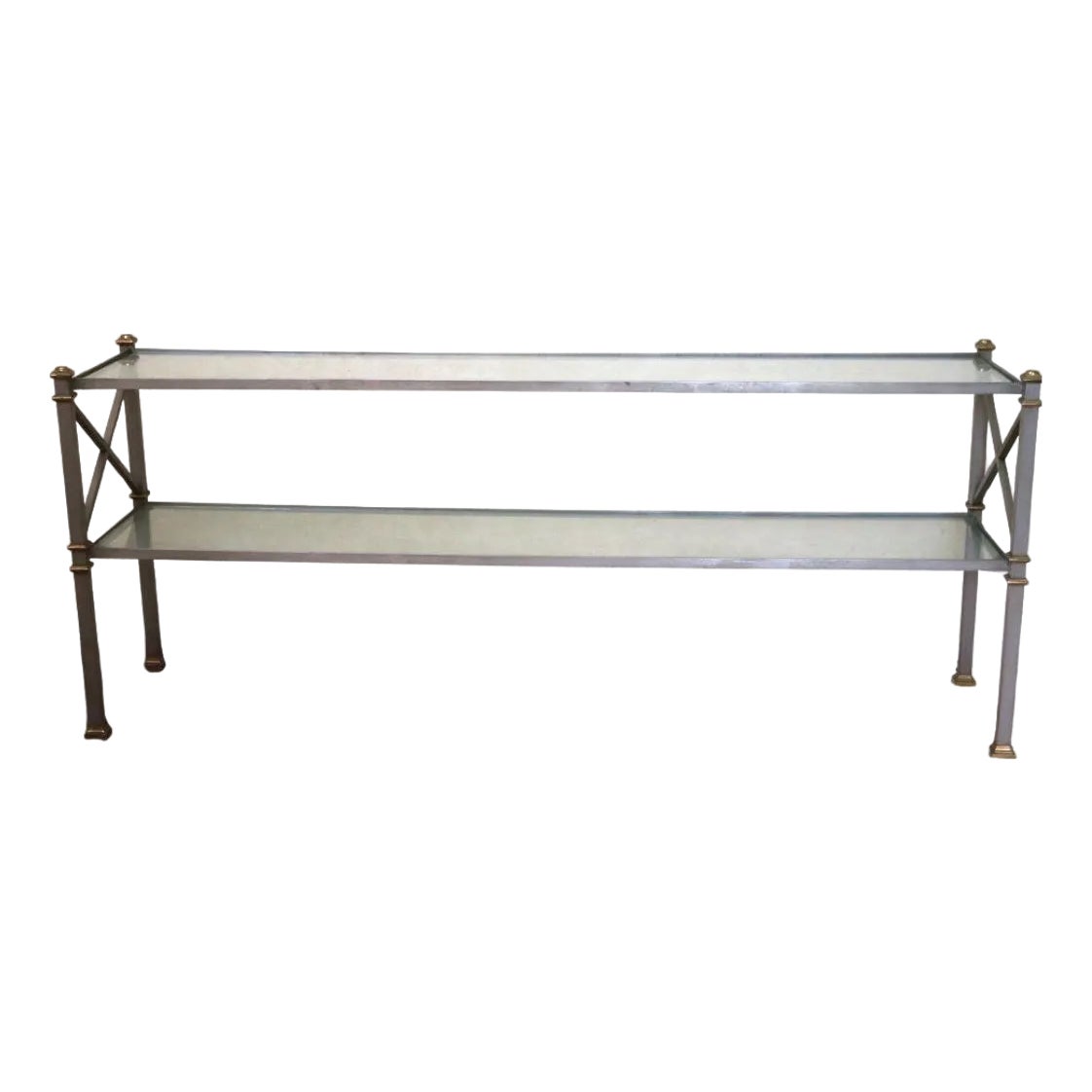 Maison Jansen Two Tier Metal and Glass Console Table | Chairish
