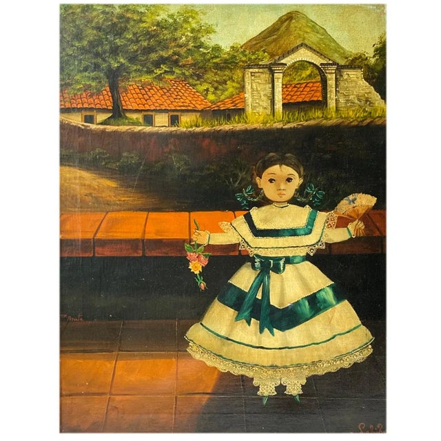 Agapito Labios Folk Art Oil on Canvas Painting, Portrait of a Girl ...
