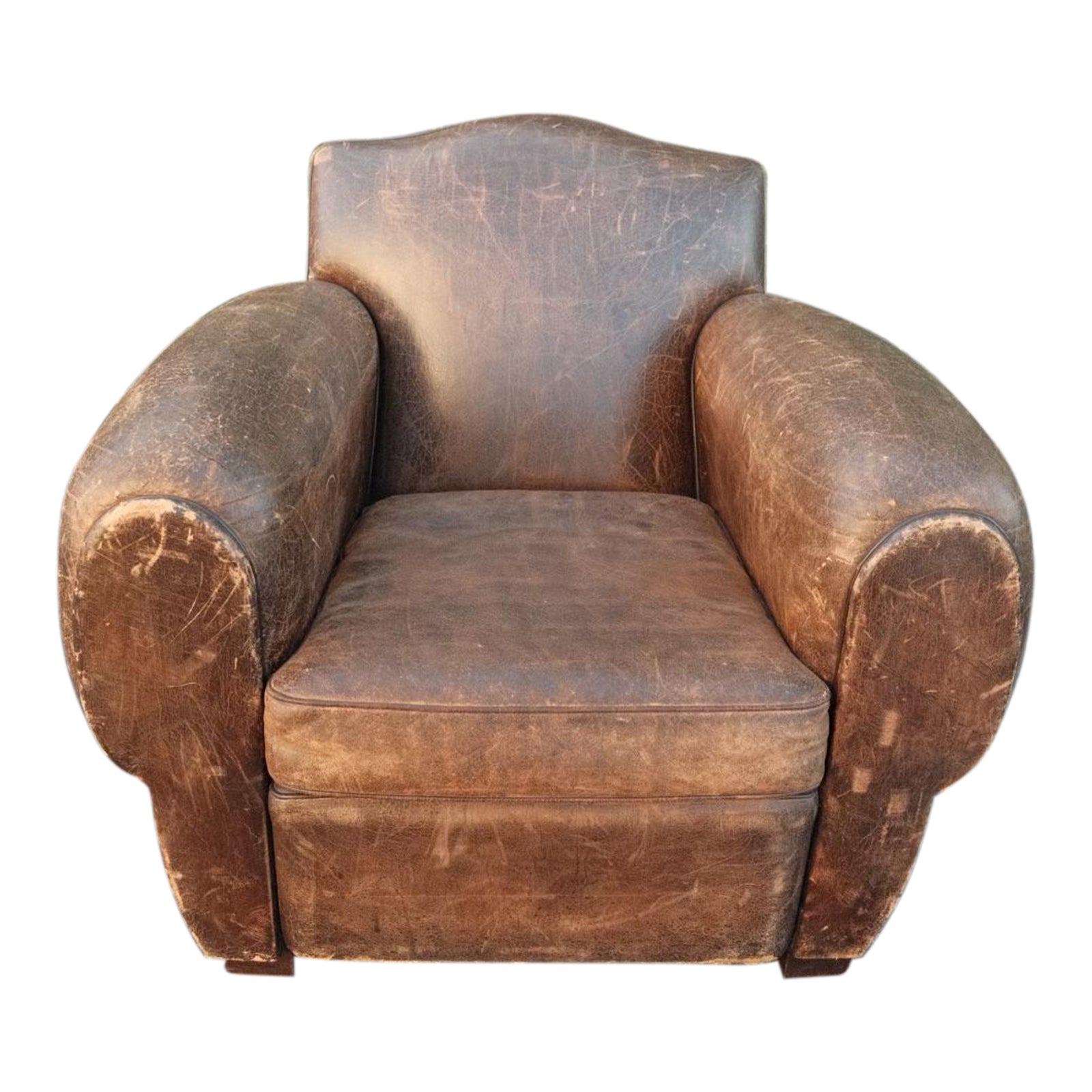 Early 20th Century Distressed Leather Cigar Chair | Chairish