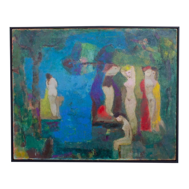 Oil on Canvas Abstract Painting of Bathers by Artist Martin Friedman ...