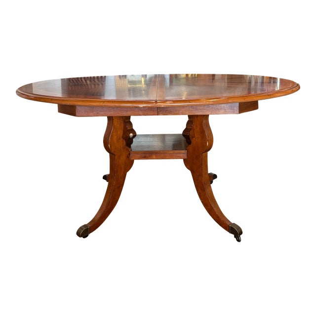 1970s Regency Style Book-Match Wood Grain Veneer Round Top Dining Table ...