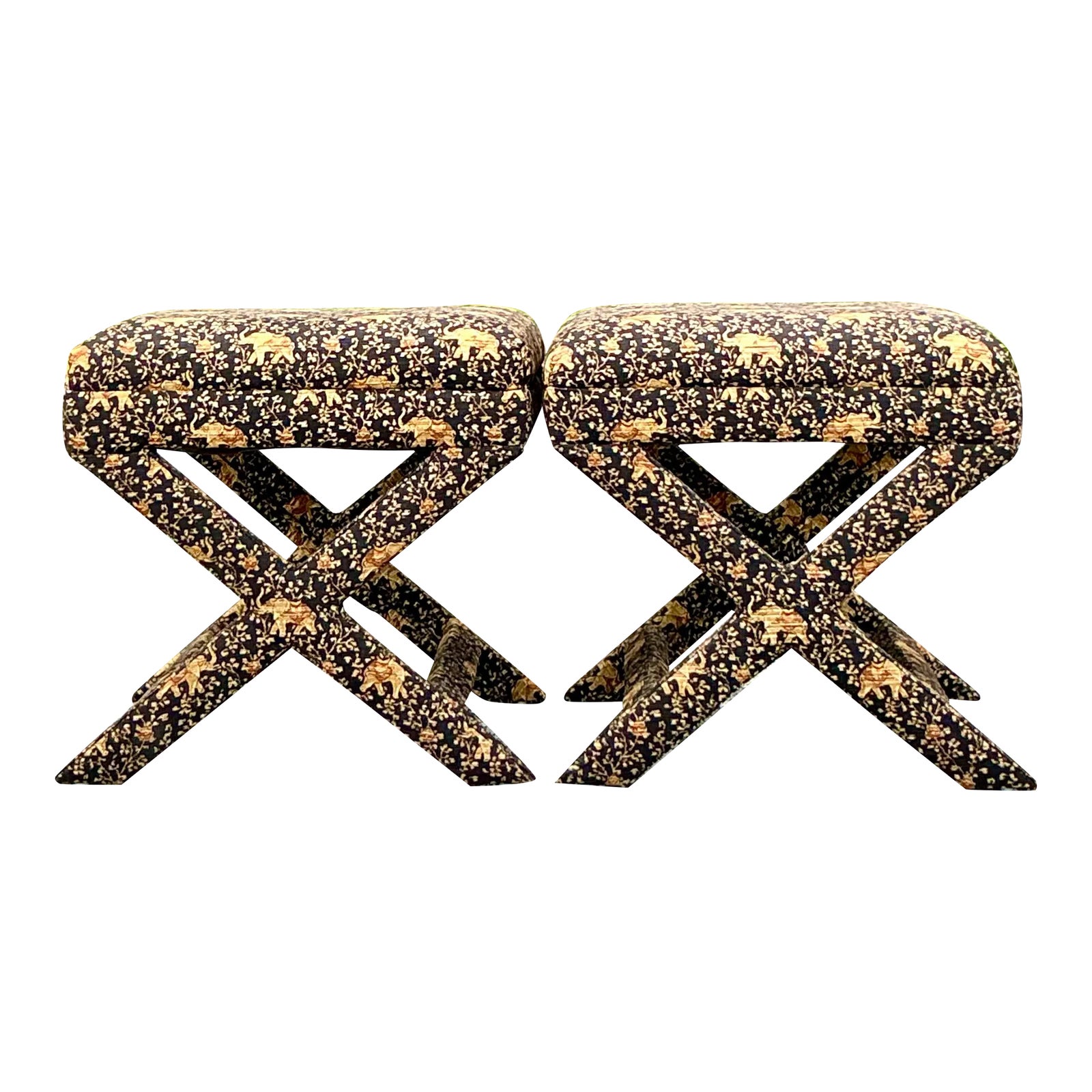Vintage Coastal Elephant X Benches - a Pair | Chairish