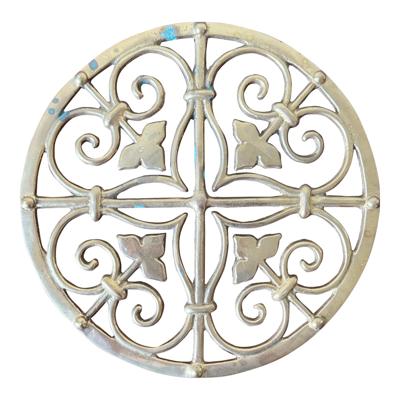 Vintage Brass Trivet With Ivy Scroll Design – Round Ornate Mid-Century ...