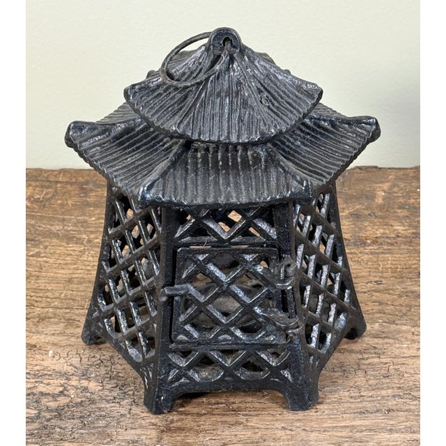 Vintage Japanese Style Cast Iron Pagoda Hanging Lantern | Chairish