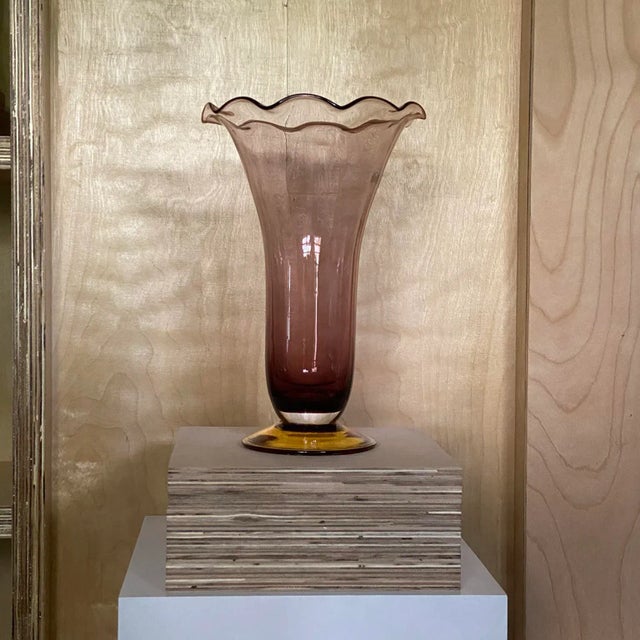 Mid-Century Modern Blenko Glass Scallop Edge Vase | Chairish