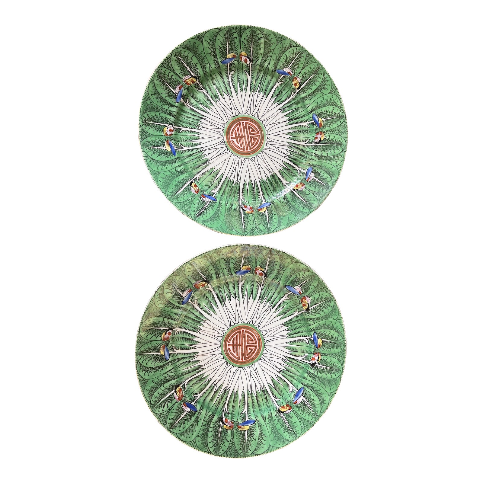 Early 20th Century Chinese Cabbage Leaf Plates, Set of 2 | Chairish