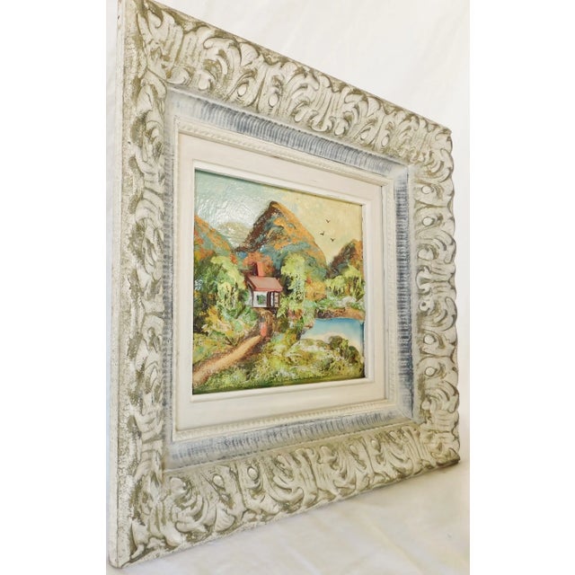 Pair Vintage Mid Century Raised Paper Mache Landscape Painting on Board ...