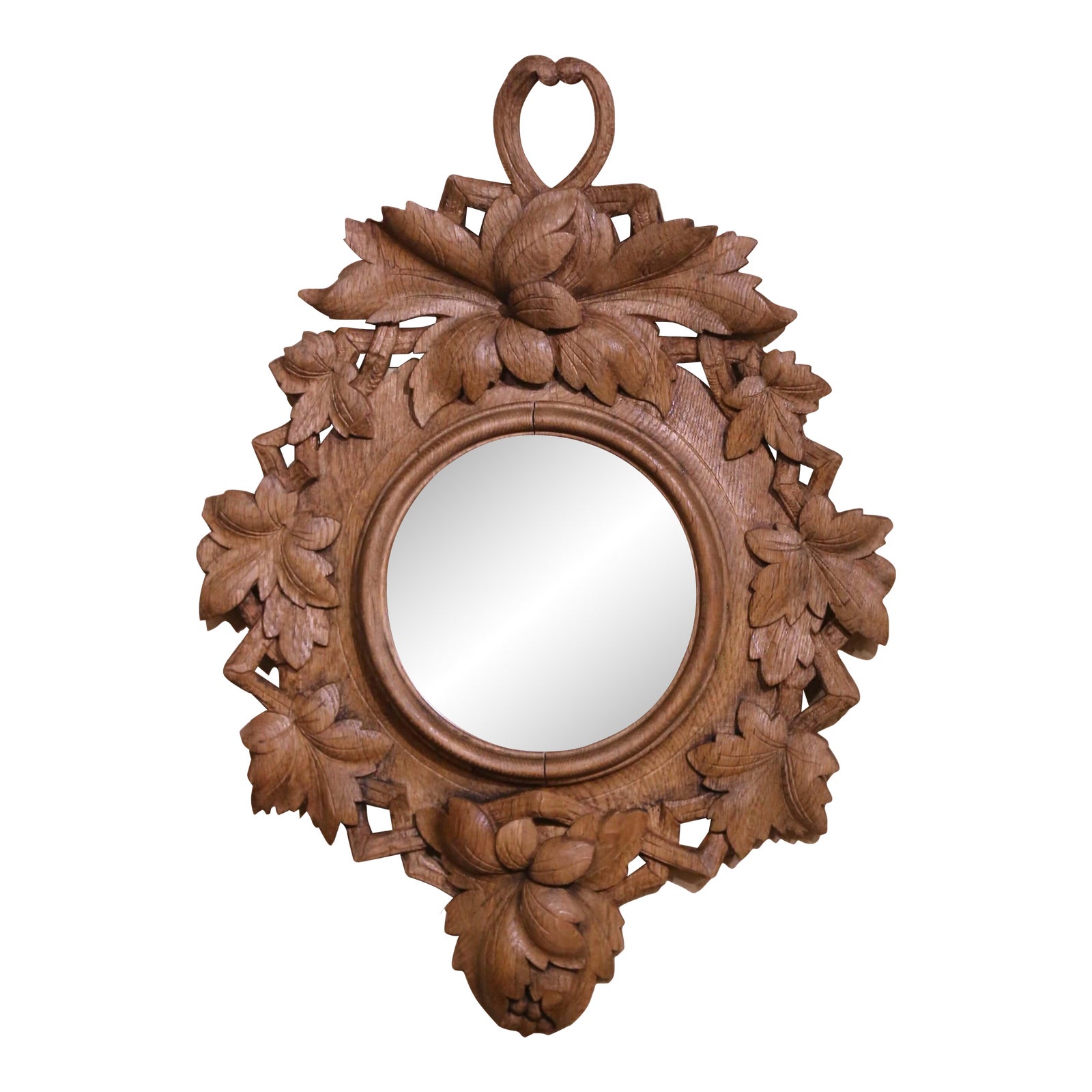 19th Century French Black Forest Carved Light Oak Mirror With Foliage ...