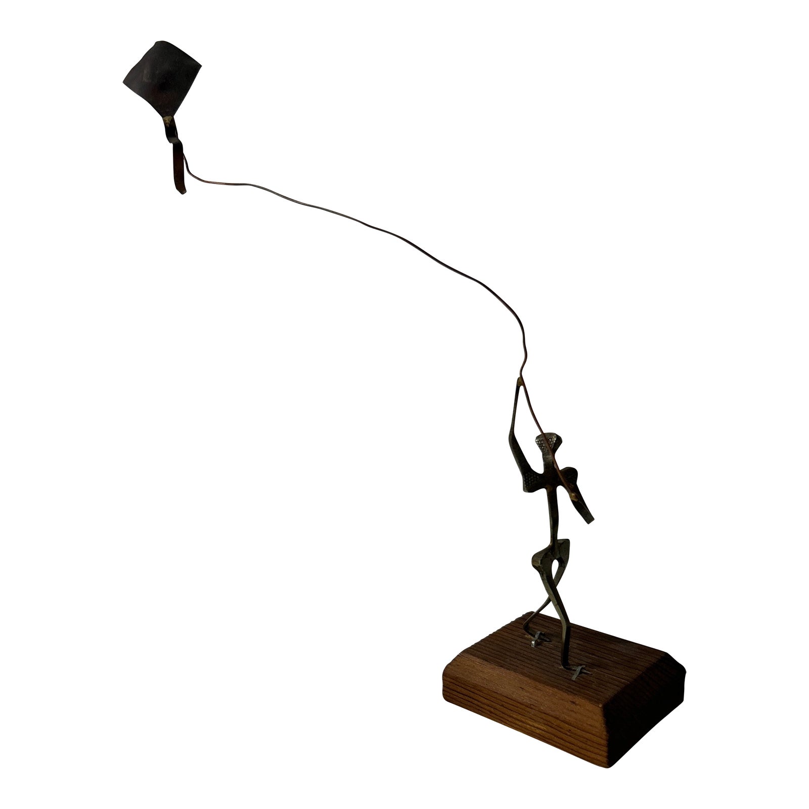 Late 20th Century Figure Flying Kite, Metal Sculpture on Wooden Base ...
