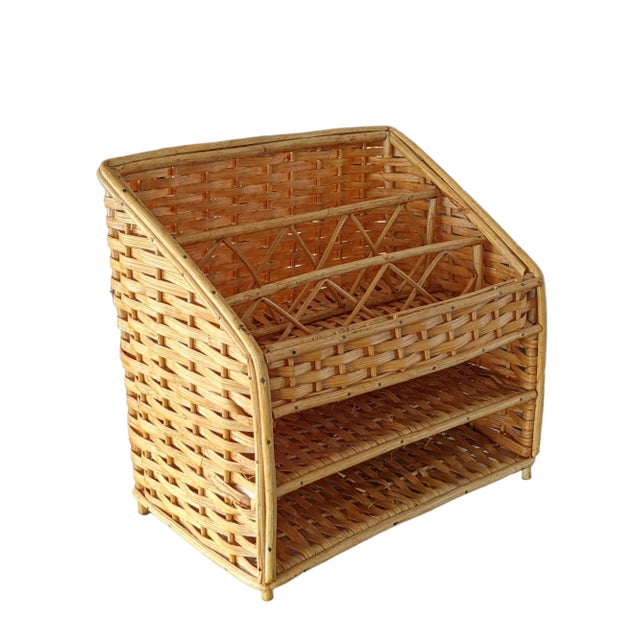 Vintage Palm Beach Regency Rattan Woven Desk Organizer | Chairish