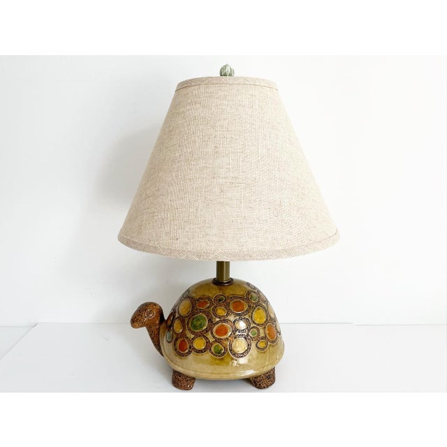 1960s Italian Ceramic Turtle Lamp & Shade | Chairish