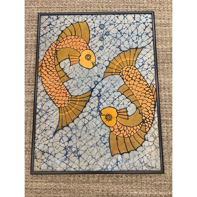 Vintage Indonesian Koi Fish Batik Fabric Art in Frame | Chairish
