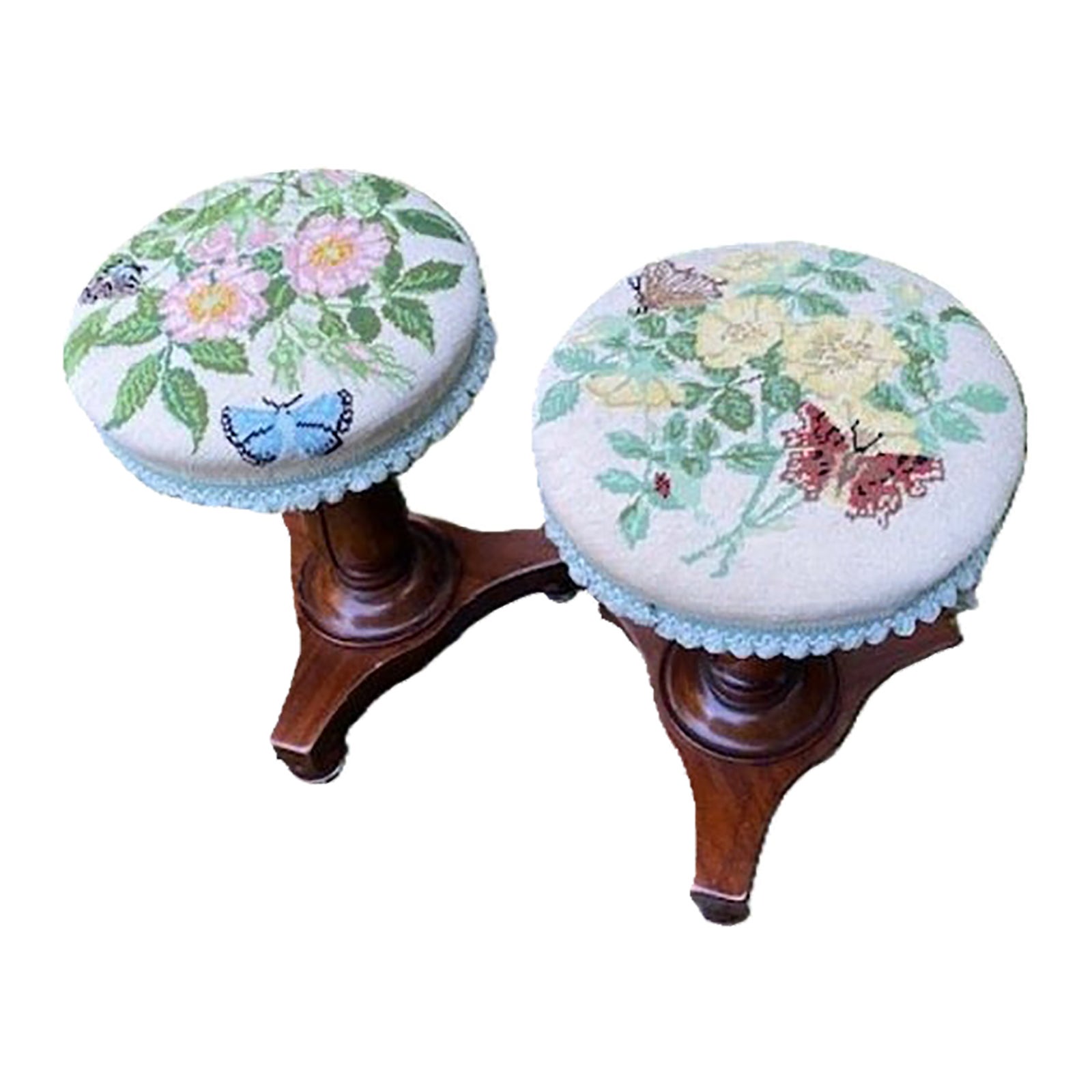 Antique Embroidered Piano Stools Circa 1860 - Set of 2 | Chairish