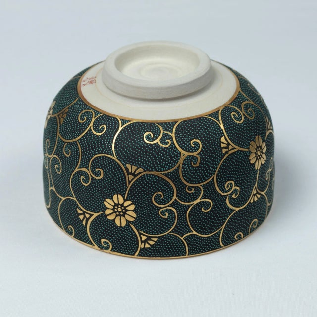 Mid 20th Century Kutani Matcha Chawan With Blue-Seeds, Gold-Flowers ...