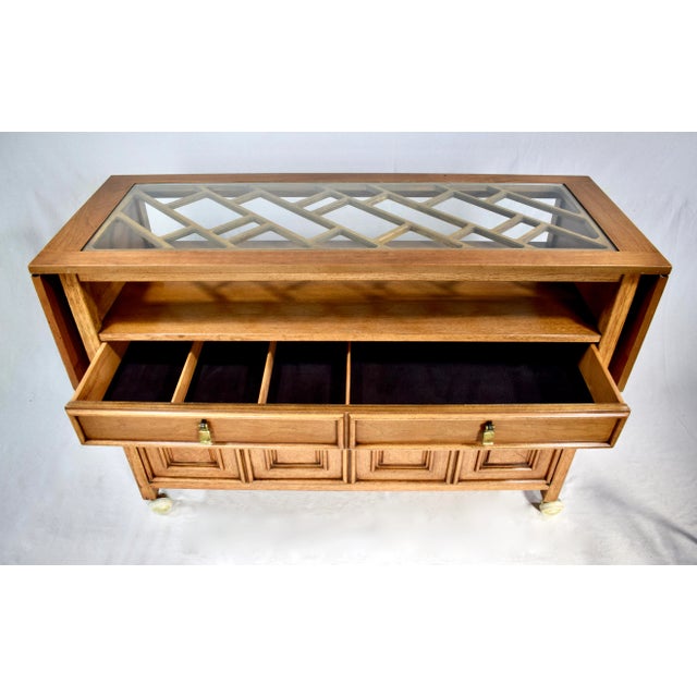 Mid Century Buffet or Serving Table on Brass Casters | Chairish