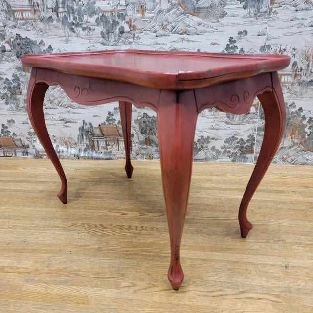 Vintage Red Hand Painted Oak Side Table | Chairish