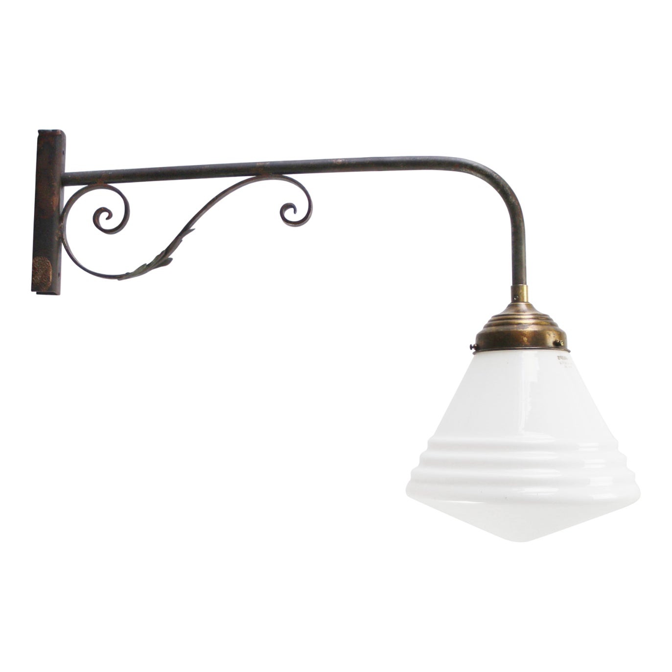 French Cast Iron and Opaline Glass Wall Light | Chairish