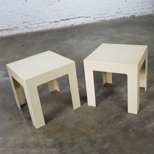 Plastic Parsons Side Tables Antique White Style Kartell or Syroco Mid-Century Modern - a Pair ...