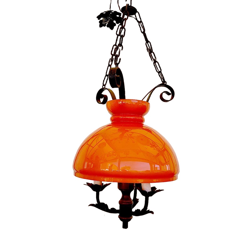 Vintage Metal & Glass Hanging Light, 1950s | Chairish