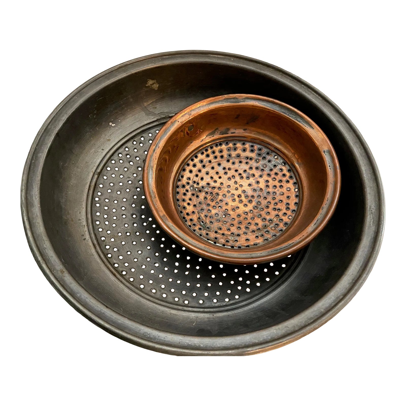 Two Early 20th Century Copper Colanders - Set of 2 | Chairish