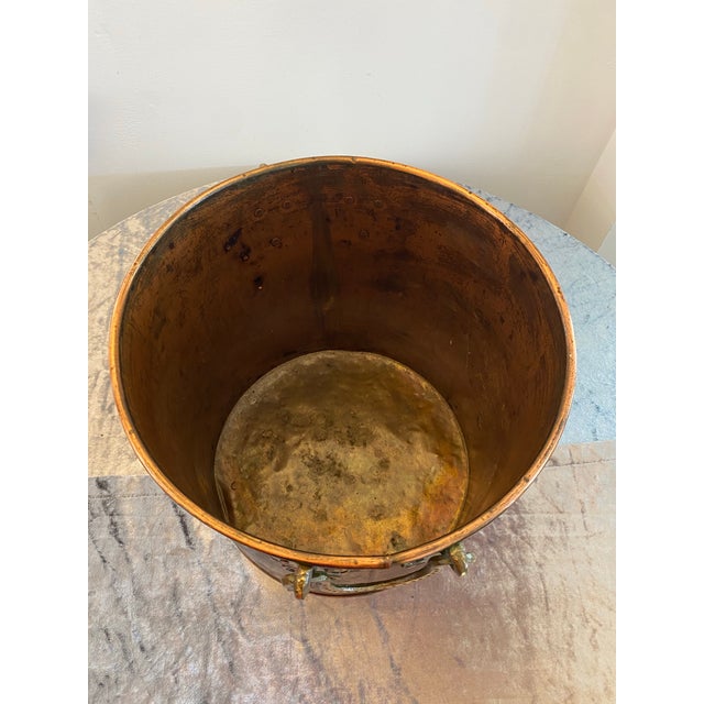 Large Antique Hand Hammered Copper Fire Wood Bucket With Brass Details ...