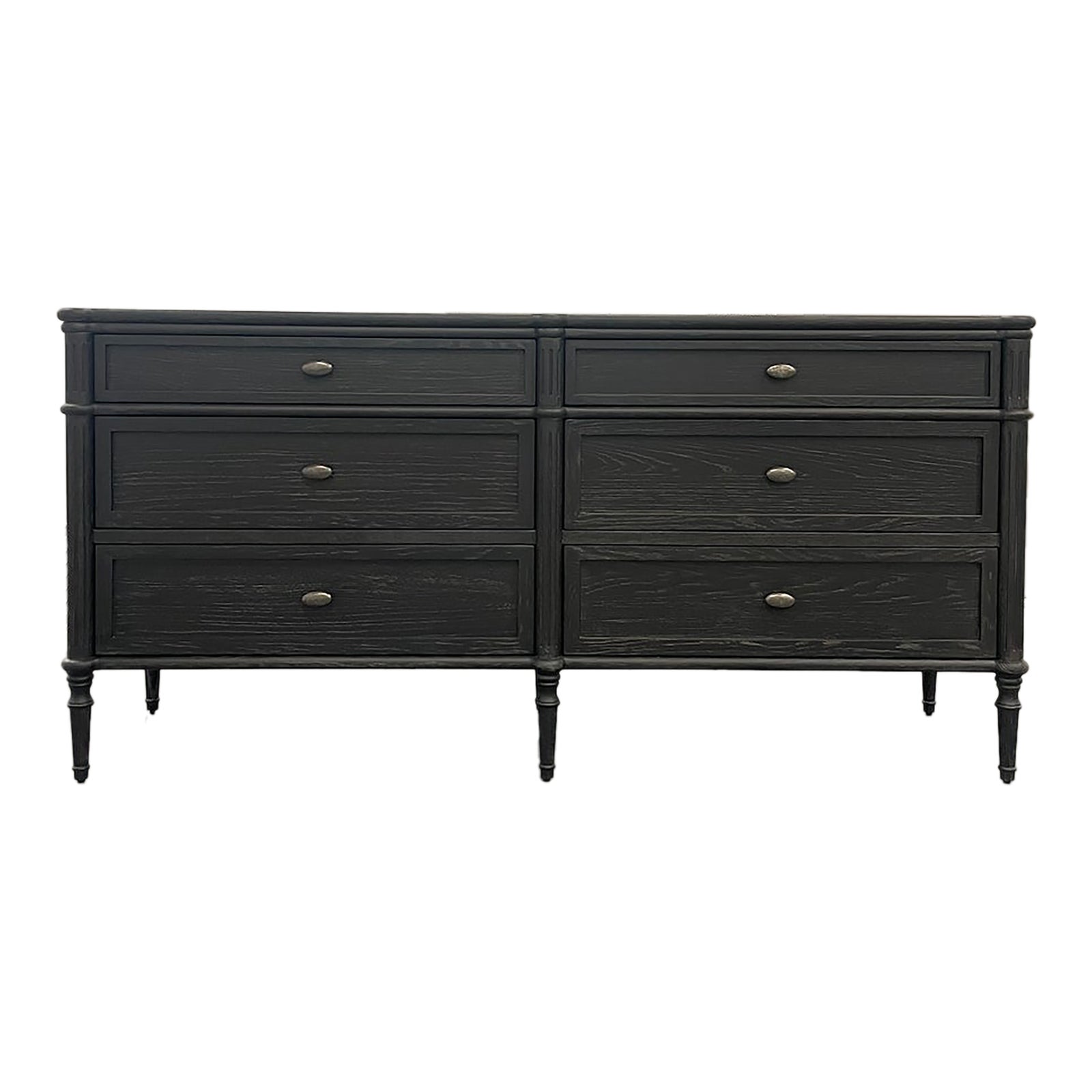 Pottery Barn 6-Drawer Dresser - Distressed Black Oak | Chairish