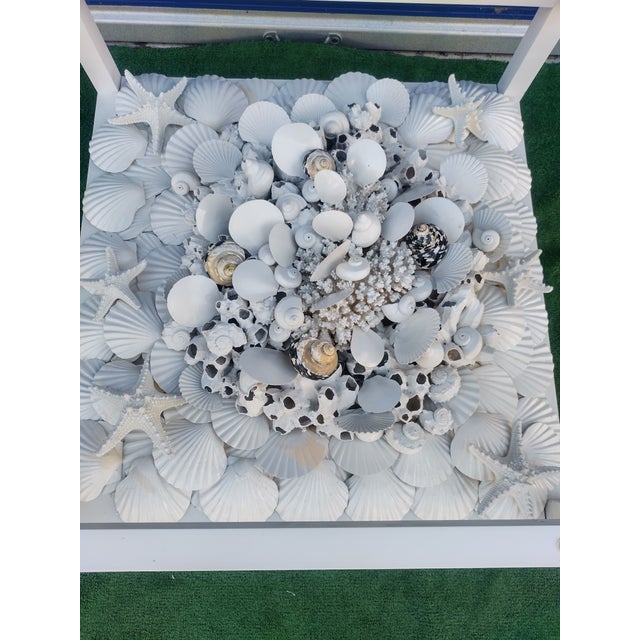 Custom Made Coastal Square White Seashell Encrusted Coffee Table | Chairish